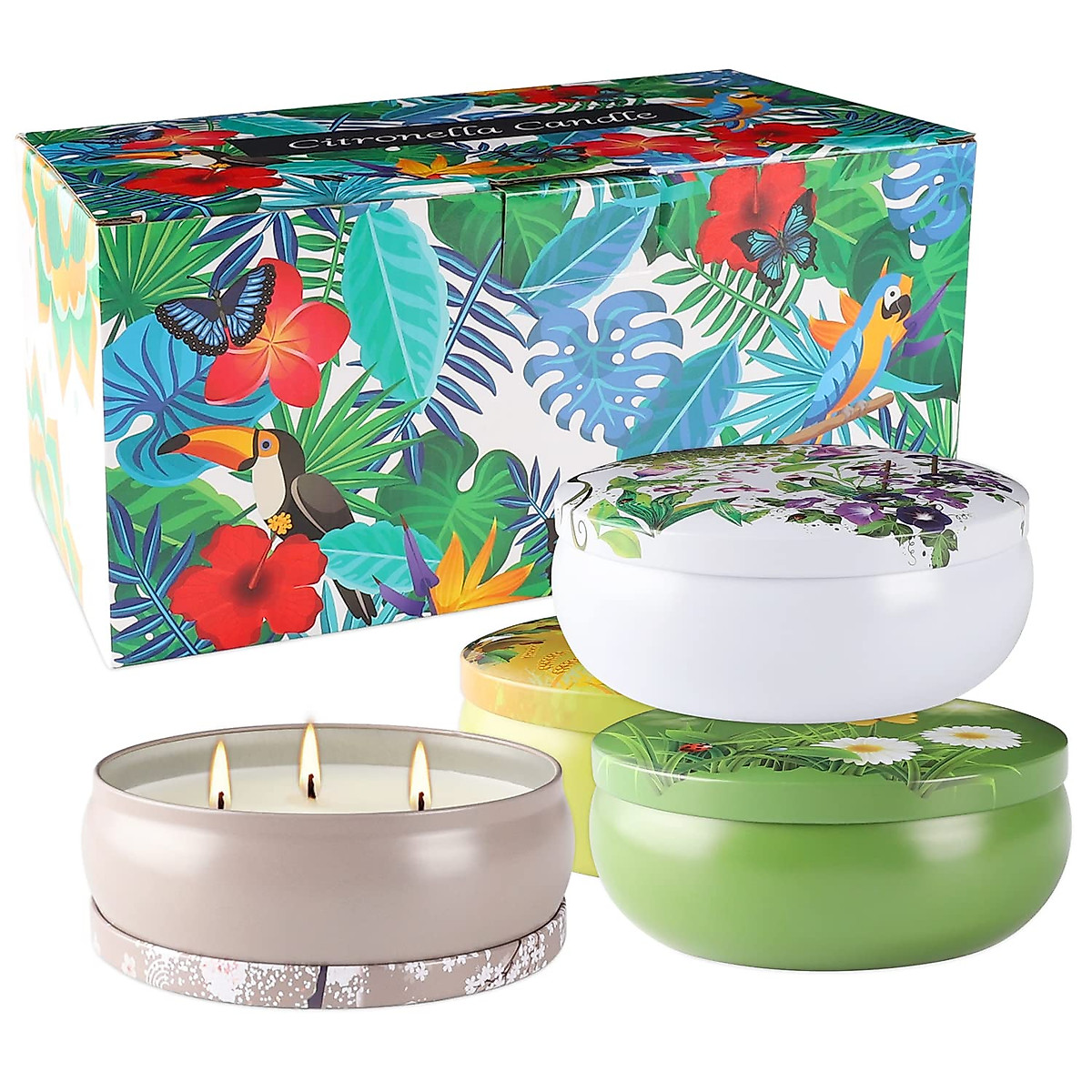 4 Pack Citronella Candles-3 Wick Scented Candle,12 oz Large Candle Gift for Housewarming Gifts,Birthday Gifts,Summer Gifts,Anniversaries GIF