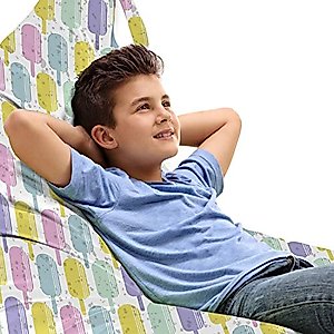 Ambesonne Ice Cream Lounger Chair Bag, Pastel Summer Desserts Frozen Tasty Flavours for Theme, High Capacity Storage with Handle Container, Lounger Size, Multicolor