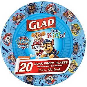 Glad for Kids Paw Patrol Paper Plates, 20 Count, 8.5 Inches | Disposable Paw Patrol Plates for Kids | Heavy Duty Disposable Soak Proof Microwavable Paper Plates for All Occasions