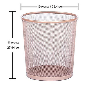 SHS Round Mesh Stainless Steel WasteBasket Trash Can Recycling Bin for Home, Office, Bathroom, Bedroom & Kitchen, 3.5 Gallon / 12L, 11” Height x 10” Diameter Garbage Can (Rose Gold)