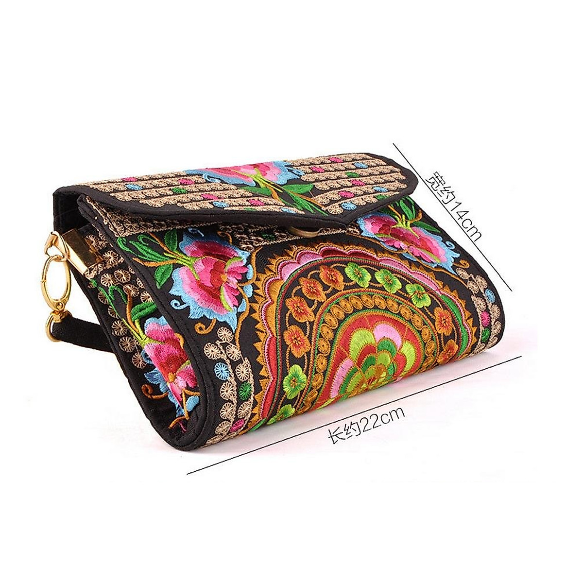 Chinese Embroidered Casual Canvas Women’s Wallets Zipper Closure Purse Wristlet