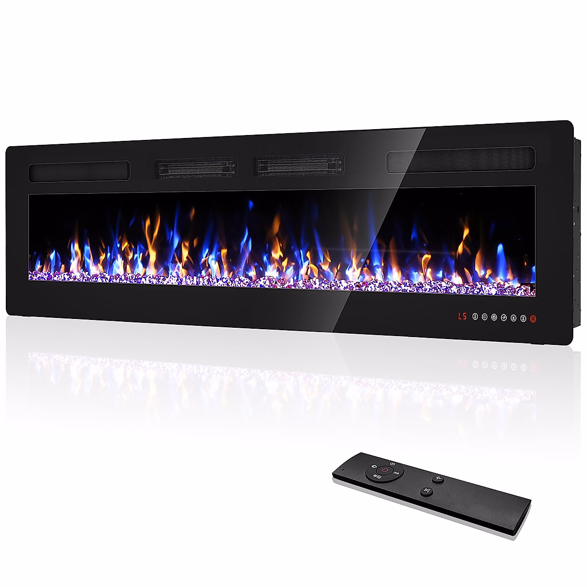 Eueiriup 72” Recessed and Wall Mounted Fire Places Electric Fireplace Ultra Thin with Remote Control, Toucn Screen