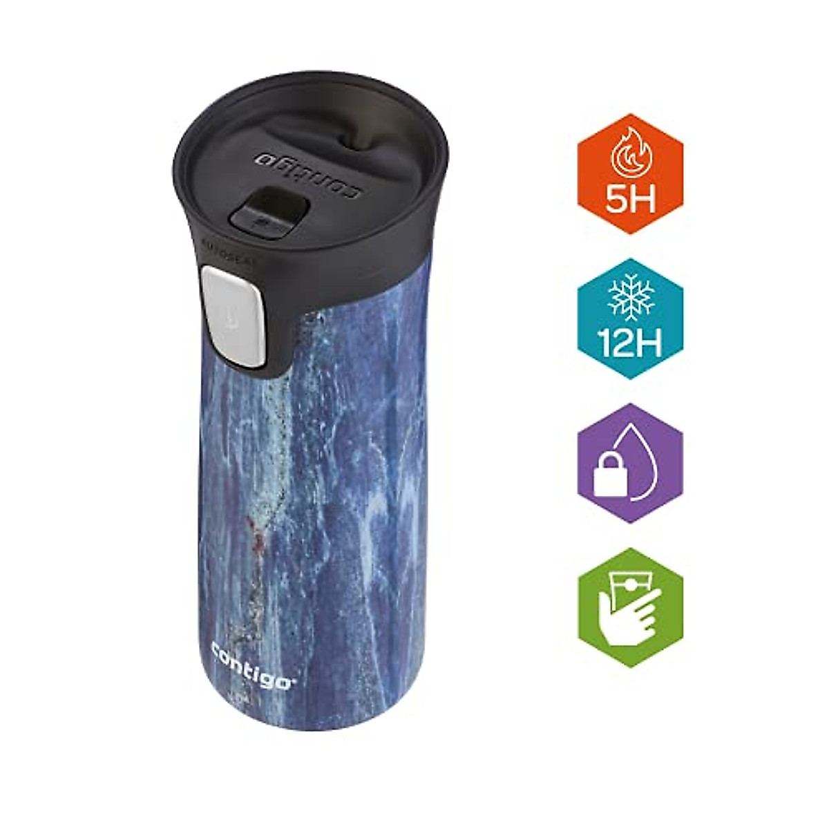 Contigo Pinnacle Autoseal Travel Mug, Stainless Steel Thermal Mug, Vacuum Flask, Leakproof Tumbler, Coffee Mug with BPA Free Easy-Clean Lid, Blueslate, 420 ml