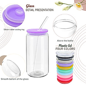 20 Pack Drinking Glass Cups with Acrylic Lids and Glass Straws 16oz Clear Glass Tumblers Can Shaped Iced Coffee Cups Drinking Glasses, Cute Glass Cups for Tea Beer Soda Smoothie Whiskey Gift