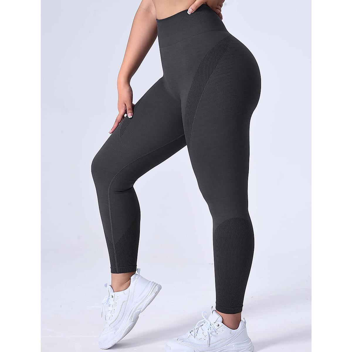 YEOREO Women Seamless Ozone Workout Leggings High Waisted Butt Lifting Recycled Yoga Pants Grey L