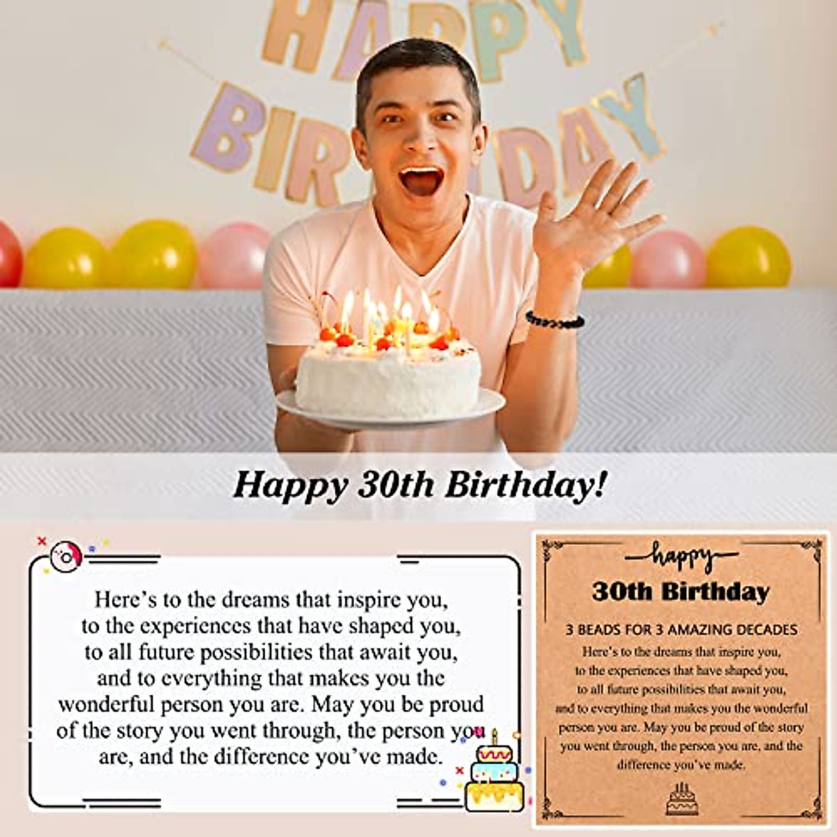 UPROMI 30th Birthday Gifts for Him, 30th Birthday Decorations for Him, 30 Year Old Birthday Gifts for Men, Happy Birthday Bracelet Best Gifts for 30 Year Old Man Him Boyfriend Son Brother