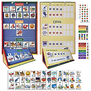 SchKIDules Home-Themed Magnetic Visual Schedule & Reward Chart w/129 Colorful Magnets & 2-Sided 18” Folding Board; for Daily Routines, Chores, Behavioral Supports, Kids’ Calendar, ADHD & Autism Tools