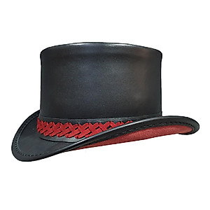 Steampunk Braided Band Black Leather Top Hat (Leather, Large)