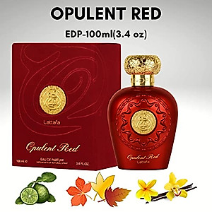 Lattafa Perfumes Opulent Red for Unisex Eau de Parfum Spray, 3.4 Ounce (137662)