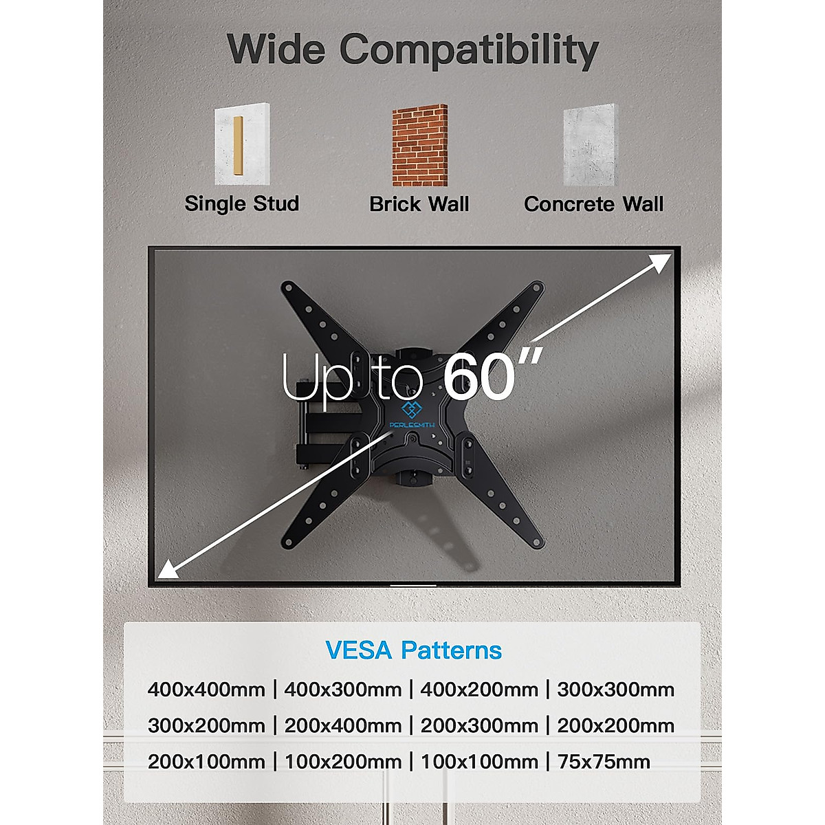 PERLESMITH Full Motion TV Wall Mount for 26-55 Inch TVs with Articulating Arms Swivels Tilt Extension - Wall Mount TV Brackets VESA 400x400 Fits LED LCD OLED 4K TVs Up to 70 lbs