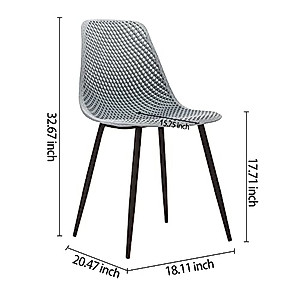 CangLong Modern, Outdoor Indoor Shell PP Lounge Side w/Mesh Design, Metal Legs, Tulip Leisure, DSW Chairs for Kitchen, Dining Room, Patio, Set of 2, Light Grey