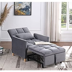 LKTART Sofa Bed Convertible Sofa Chair with Pillow Pull-Out Sofa Bed Velvet Folding Footstool Guest Bed Suitable for Bedroom, Living Room, Apartment