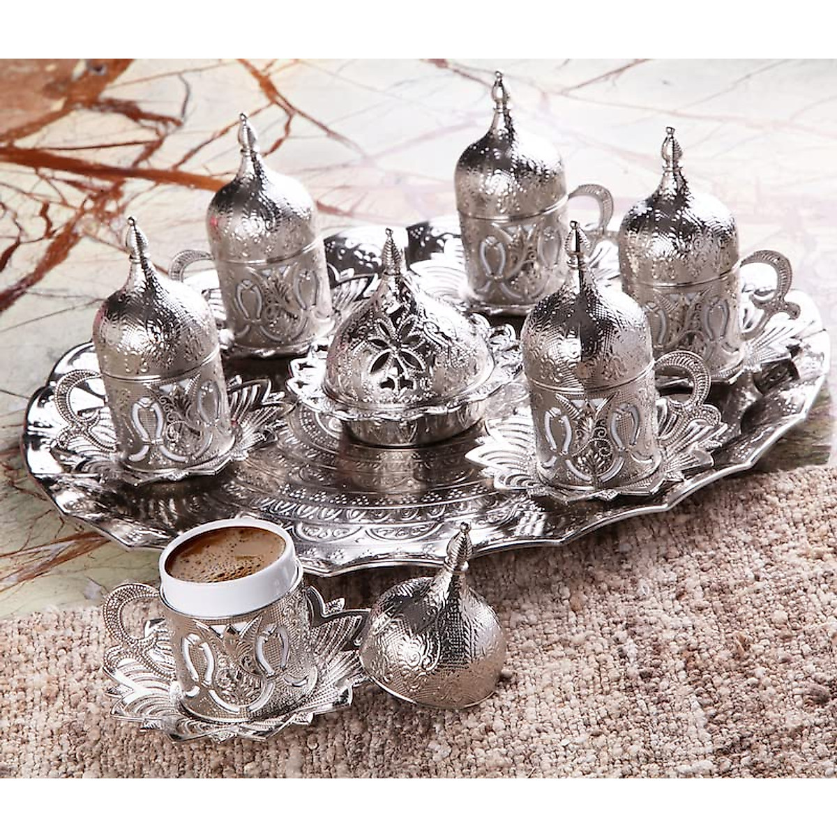 Serving Tray, Coffee Tea Serving Metal Wavy Round Tray 14''(Inches) | Mr Zoni (Silver)