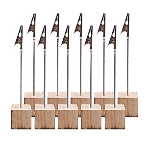 20 Pcs Rustic Wood Place Card Holders with Memo Clips and 30 Pcs Kraft Place Cards, Wooden Table Number Holder Stand Photo Picture Note Clip Holders for Wedding Party Name Sign - Cube Base
