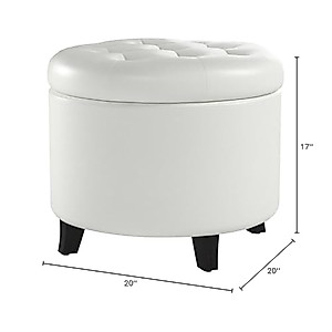 Convenience Concepts Designs4Comfort Round Storage Ottoman 19.75" - Versatile Contemporary Foot Stool for Living Room, Office, Ivory Faux Leather