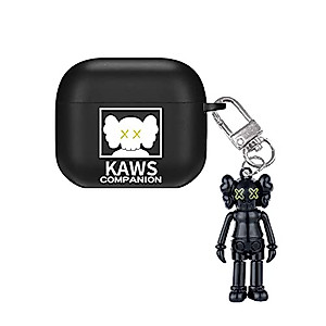 ZONOQX Compatible with AirPod 3 Case（2021），Fashion Frosted TPU Shockproof case with Funny Keychain for AirPod 3rd Generation Suitable for Men and Wome (3r Black face Bear)