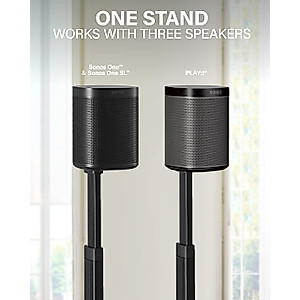 SANUS Adjustable Height Wireless Speaker Stands Designed for Sonos One, One SL, and Play:1 - Tool-Free Adjustment up to 16" and Built-in Cable Management (Black)