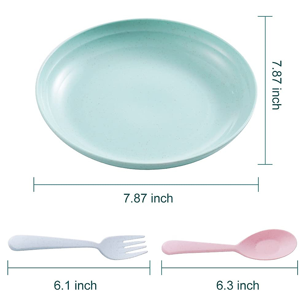 TAO CICADA Wheat Straw Dinner Plates, Pack of 4 Reusable Unbreakable Wheat Straw Dinner Plates、Spoon and Fork, Dishwasher & Microwave Safe, Degradable Eco-Friendly for Children Adult