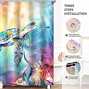 Blue Shower Curtain, Teal Sea Turtle Shower Curtains for Bathroom, Waterproof Quick-Dry Polyester Fabric Shower Curtain, Beach Nautical Shower Curtain Ocean Bathroom Decor with 12 Hooks, 72''x 72''