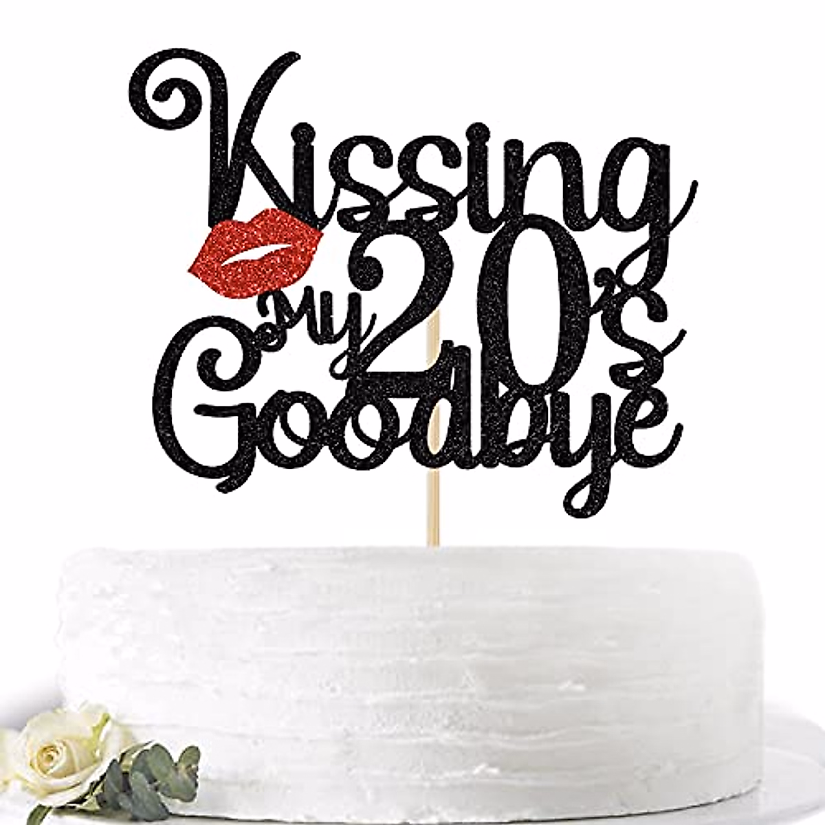 Glitter Kissing My 20's Goodbye Cake Topper, Rip Twenties Cake Decor, Happy 30th Birthday Party Decoration Supplies(Black and Red)