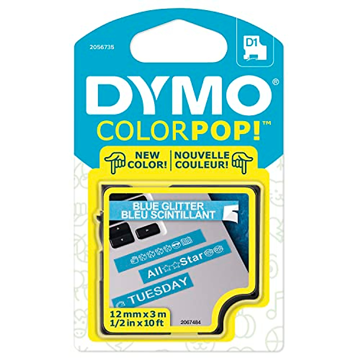 DYMO COLORPOP Authentic Label Maker Tape, 1/2" W x 10' L, White Print on Blue Glitter, D1 Standard