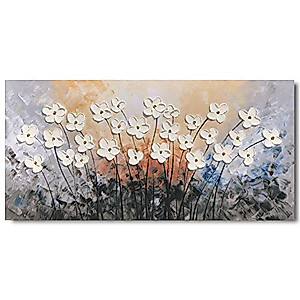 Yihui Arts Flower Canvas Wall Art with 3D Hand Painted Textured Modern Large Oil Painting Contemprary Aesthetic Floral Pictures for Living Room Bedroom DinningDecor