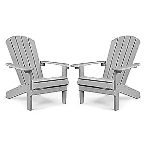 Adirondack Chairs Set of 2 Plastic Weather Resistant, Outdoor Chairs 5 Steps Easy Installation, Like Real Wood, Widely Used in Outdoor, Patio, Fire Pit, Deck, Outside, Garden, Campfire Chairs (Grey)