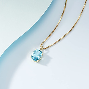 stanmamcu Blue Topaz Necklace for Women, 8 * 10mm Natural Blue Gemstone Birthstone Necklace, 925 Sterling Silver 14K Gold Plated Chain