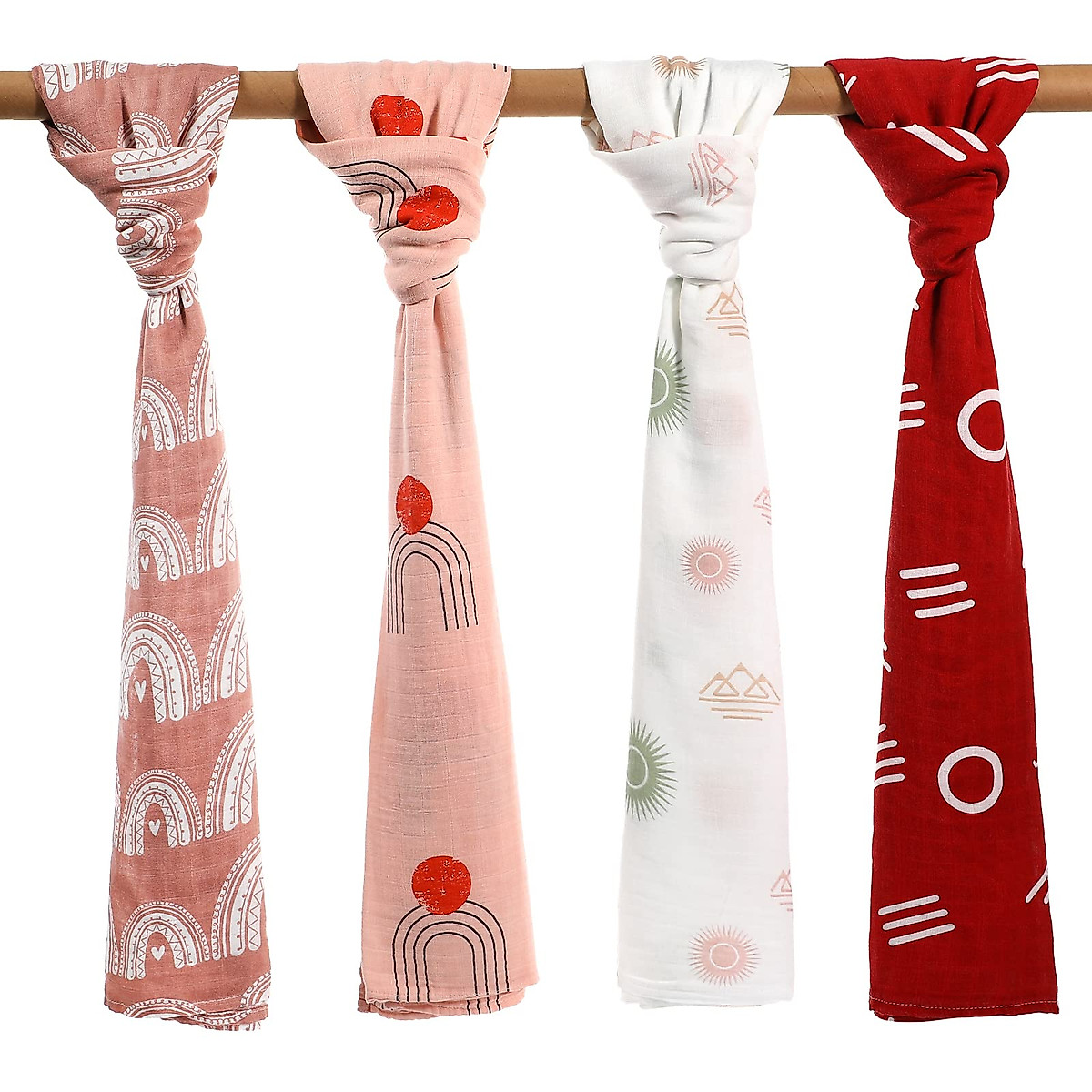 Tatuo 8 Pcs Baby Receiving Blanket Cotton 47 x 47 Inches Muslin Swaddle Blankets 4 Headband 4 Baby Swaddle for Newborns Accessories Set Breathable Soft Flamingo Flower Blankets(Boho Rainbow)