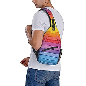 ZIMBRO Colorful Rainbow Stripe Men's sling bag casual chest cross-body bag sling backpack with USB charging port sling backpack
