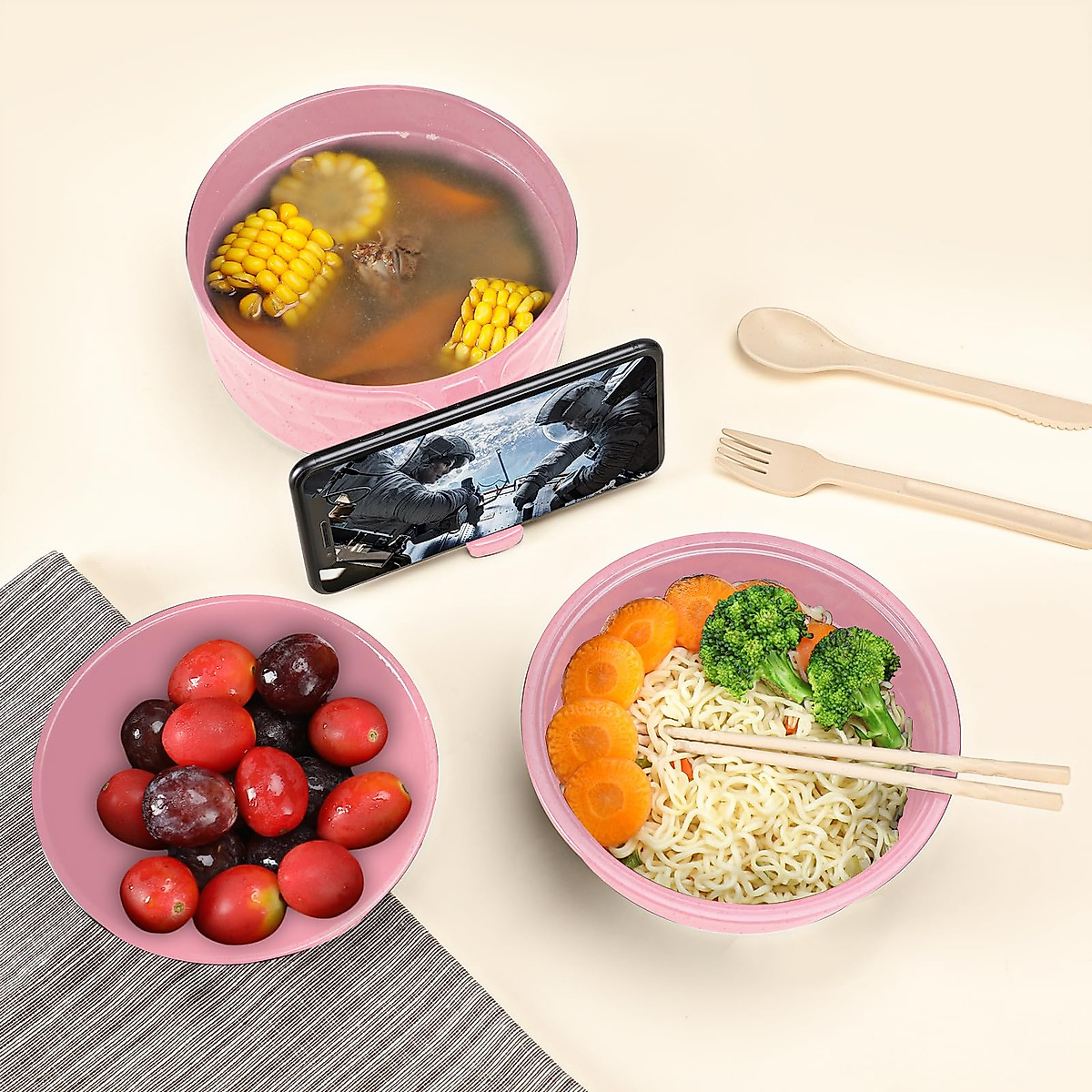 Microwave Ramen Cooker,Ramen Bowl With Chopsticks and Spoon,For Office College Dorm Room Essentials Instant Lunch Ideal for Shin and Buldak Ramen Noodle On The Go, Dishwasher-Safe,BPA-Free. (Pink)