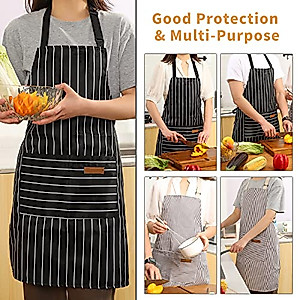 Tosewever 2 Pieces Kitchen Cooking Aprons, Cotton Polyester Blend Adjustable Bib Aprons with 2 Pockets for Women Men Chef Chef (Black/Brown Stripes, 2)