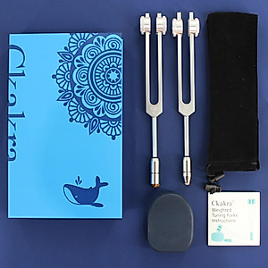 Ckakra Pack of 2 Weighted Tuning Forks with Natural Gemstone Trigger Point for Sound &Body Healing, OTTO128& OM136.1, Zen Tools,Odorless Silicone Activator