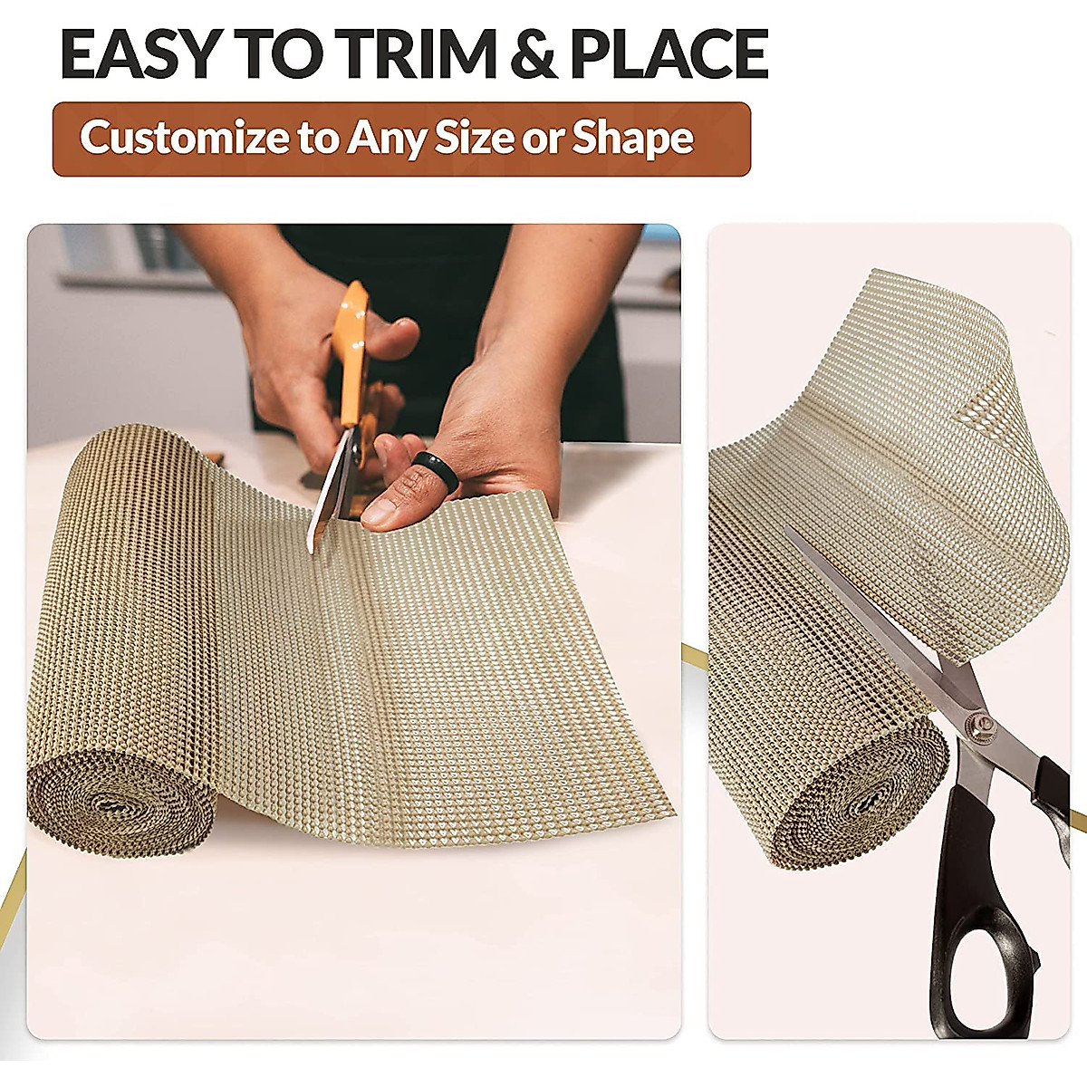 Mueller Drawer and Shelf Liner, 12 in x 20 FT Heavy-Duty, Slip-Resistant Wire Shelf Liners for Kitchen Cabinets, Drawer Liners Kitchen, Shelf Paper for Desks, Durable Non-Adhesive Waterproof Beige