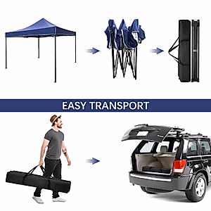 10x10 FT Pop up Canopy Tent, Outdoor Commercial Folding Canopy Tents Big Party Tent with Wheeled Carry Bag, 4 Weight Sand Bag, Stakes and Ropes, for Flea Market Garden Backyard, BLUE