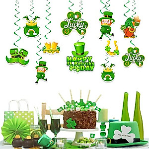32 Pieces St Patricks Day Decorations Hanging Swirls, St. Patricks Day Decorations Shamrock Clover Leprechaun Horseshoe Ceiling Foil Streams for Lucky Day Home Irish Party Supplies