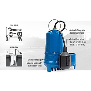 Little Giant Select Series LG-S50T 115-Volt, 1/2 HP, 4300 GPH Cast Iron Sump Pump with Tethered Switch, Blue, 14942675