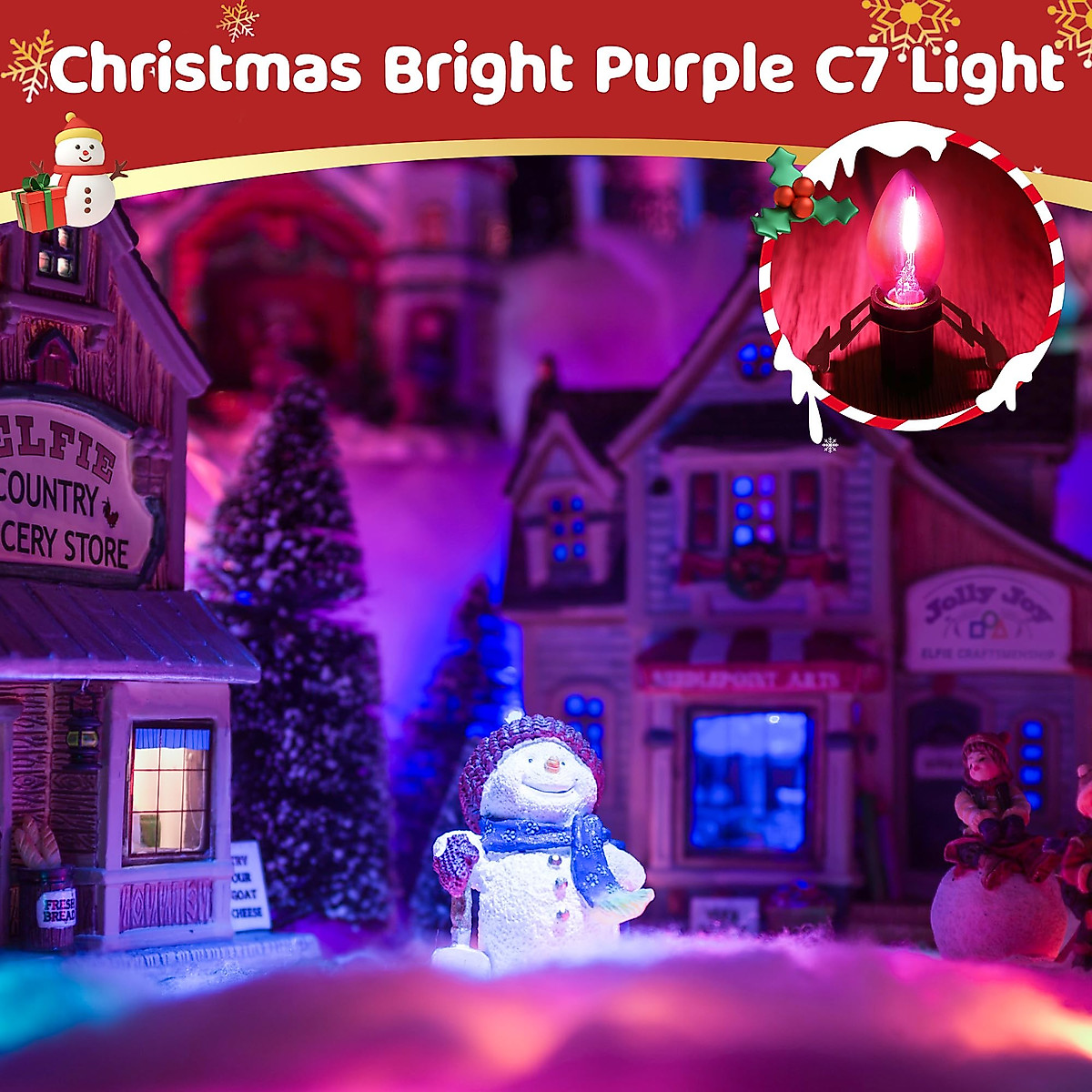 Enhon 2 Pack Accessory Cord with 1 LED Light Bulb, 6ft Black Cord with On/Off Switch for Halloween Pumpkin, Blow Mold, Craft Projects, Paper Lantern, Village House, Holiday Ceramic Trees (Purple)