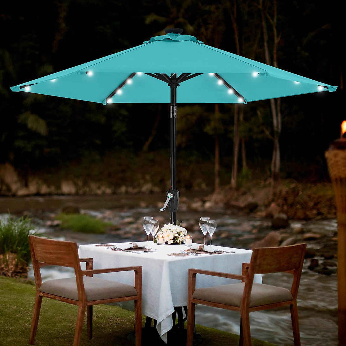 MASTERCANOPY Patio Umbrella with Solar LED Lights for Outdoor Market Table (7.5ft,Turquoise)