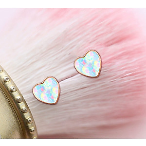 Heart Earrings Opal Stud Earrings Hypoallergenic Sterling Sliver Jewelry Rose Gold Heart for Women Teen with Sensitive Ears Tiny Small Earrings Gifts (Rose Gold)