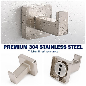 NearMoon Bath Towel Hooks -SUS304 Stainless Steel Square Clothes Robe Hooks Hanger, Heavy Duty Coat Hooks for Bathroom Livingroom Hotel Kitchen Garage, Wall Mounted - 3 Pack (Brushed Nickel)