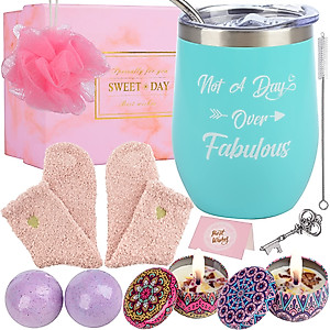 ANIHC Birthday Gifts for Her, Wine Gifts for Women, 10 Luxurious Gifts, Insulated Wine Tumbler and Candles Gift Set for Women Mom Sister Friends Female, Christmas Funny Wine Tumblers for Women (Blue)