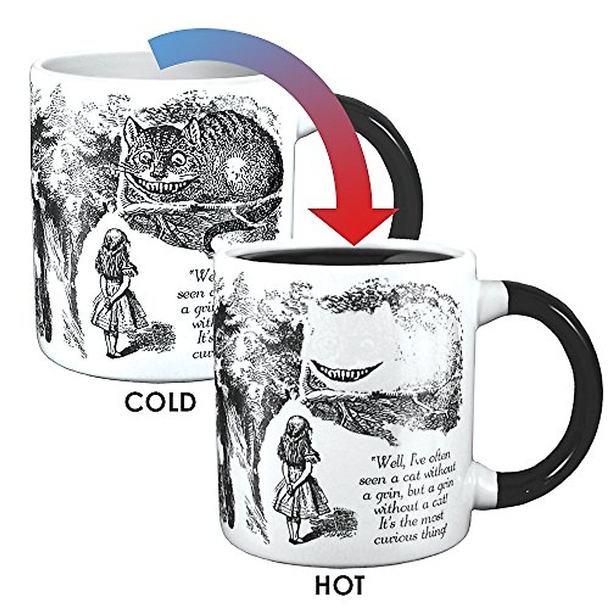 The Unemployed Philosophers Guild Disappearing Cheshire Cat Heat Transforming Color Changing Reveal Mug - Add Coffee and The Cheshire Cat Disappears Except for its Grin, Comes in a Fun Box