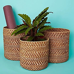 Tanzania Medium Brown Chevron Hand Woven Milulu GrassIringa Basket