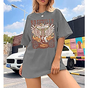 Women's Oversized Country Music Shirts Nashville Concert Outfit Casual Rock Band Tshirt Vintage Graphic Tees Tops Gray
