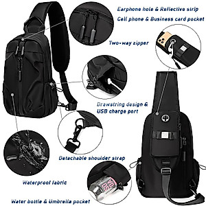 NUFR Sling Backpack Sling Bag Crossbody Backpack for Women Men Waterproof Chest Shoulder Bag Daypack for Hiking Walking Biking Travel Cycling USB Charger Port(Medium-White)