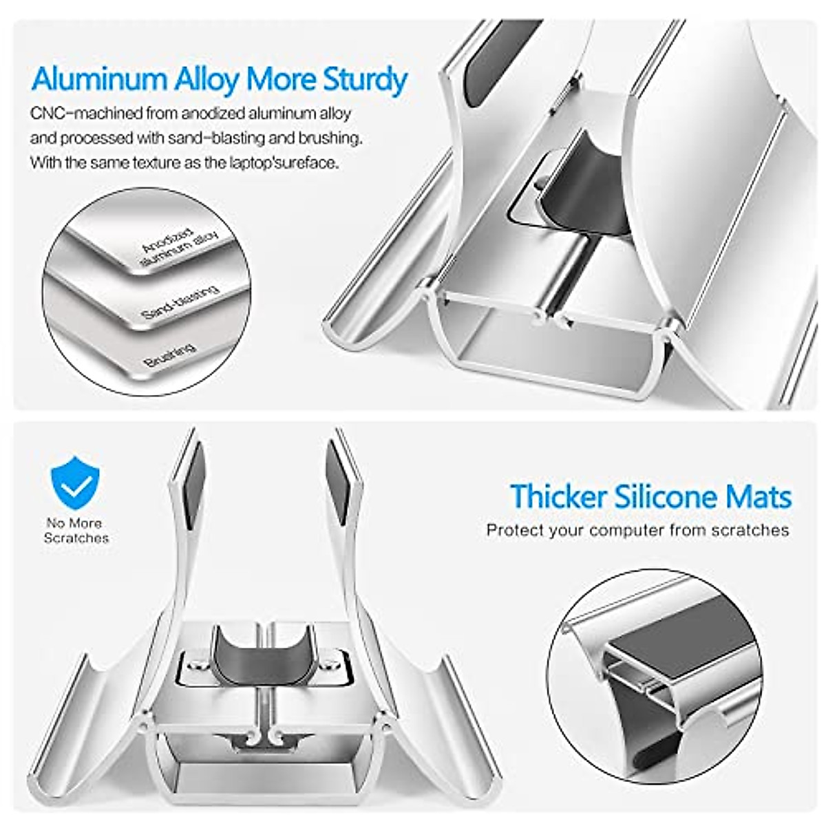 ivoler Auto-Resize Aluminum Vertical Laptop Stand Desktop for Gravity Locking Holder Dock Save Space for Desk Organizers and Storage(Up to 17.3 inches), Fits All MacBook/Air/HP/Dell/Samsung, Silver