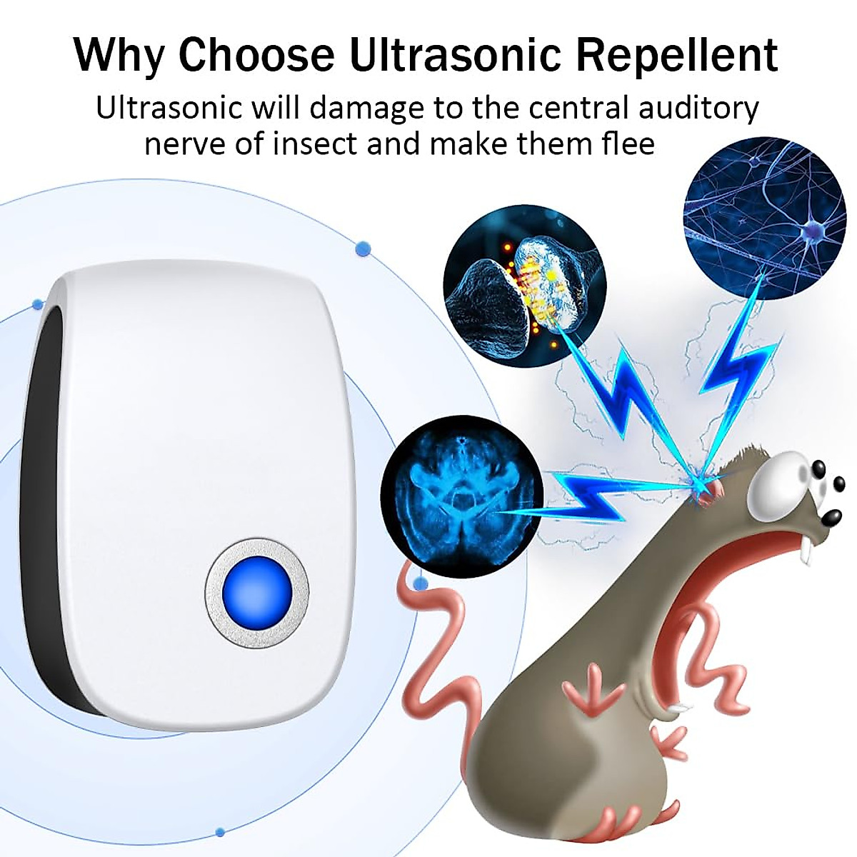 Ten KiKi Ultrasonic Pest Repeller Plug-in Ultrasonic Repellent for Mice, Mouse, Mosquito, Insect, Spider, Bug, Ant, Cockroach, Rodents & Rats Indoor Use Repeller 6 Packs, White