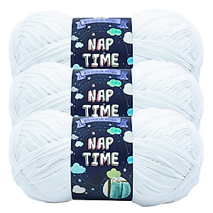 Lion Brand Yarn Naptime, Baby Yarn for Knitting and Crochet, White, 3 Pack