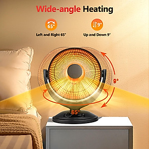 R.W.FLAME Radiant Electric Space Heater with Thermostat and Timer, 800W/400W Portable Dish Heaters for Indoor Use, Overheat and Tip Over Protection, Quiet Heater Fan for Bedroom Office Desk Home